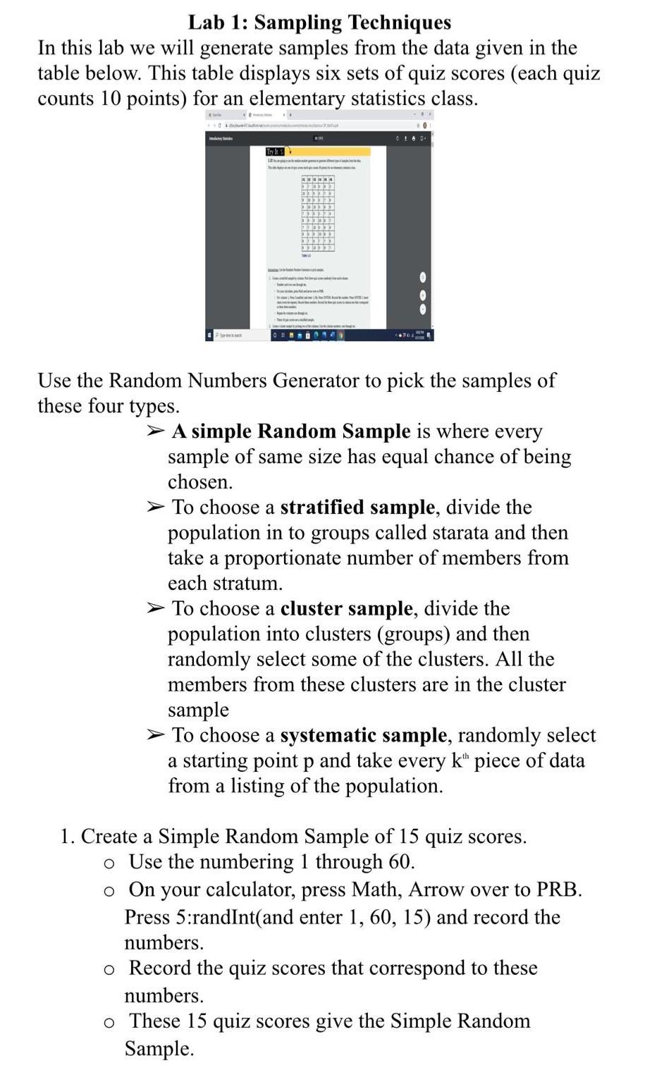 Solved Lab 1: Sampling Techniques In this lab we will | Chegg.com