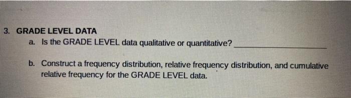 Solved 3. GRADE LEVEL DATA a. Is the GRADE LEVEL data | Chegg.com