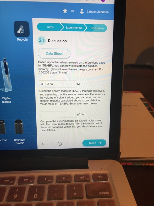 10 : Latwon Johnson Intro Experimental Discussion | Chegg.com