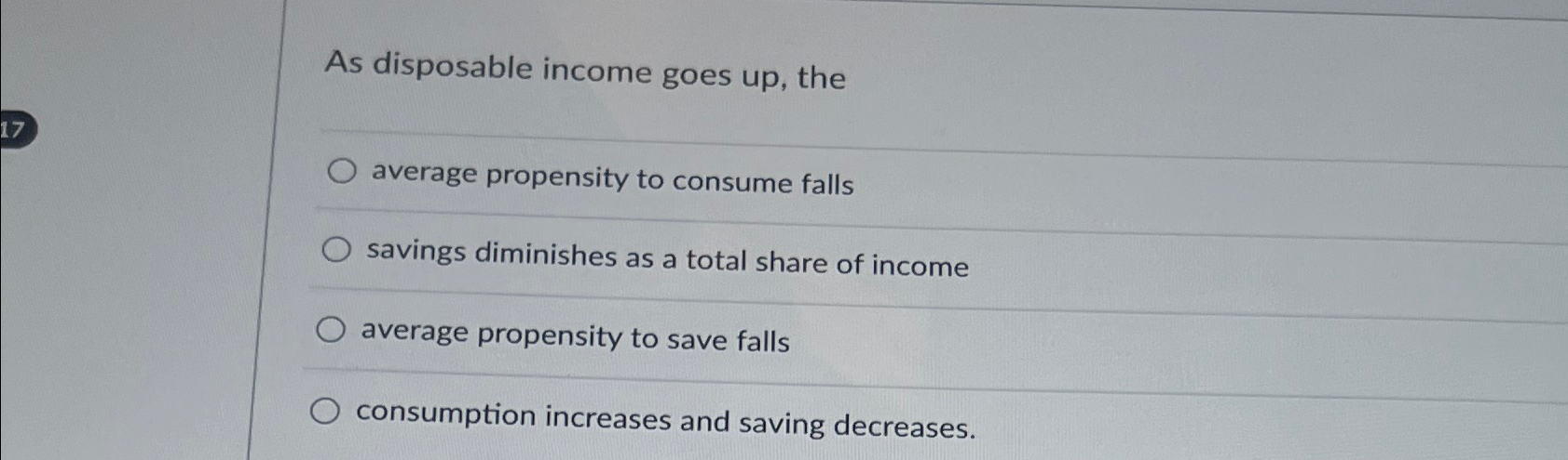 Solved As disposable income goes up, ﻿theaverage propensity | Chegg.com