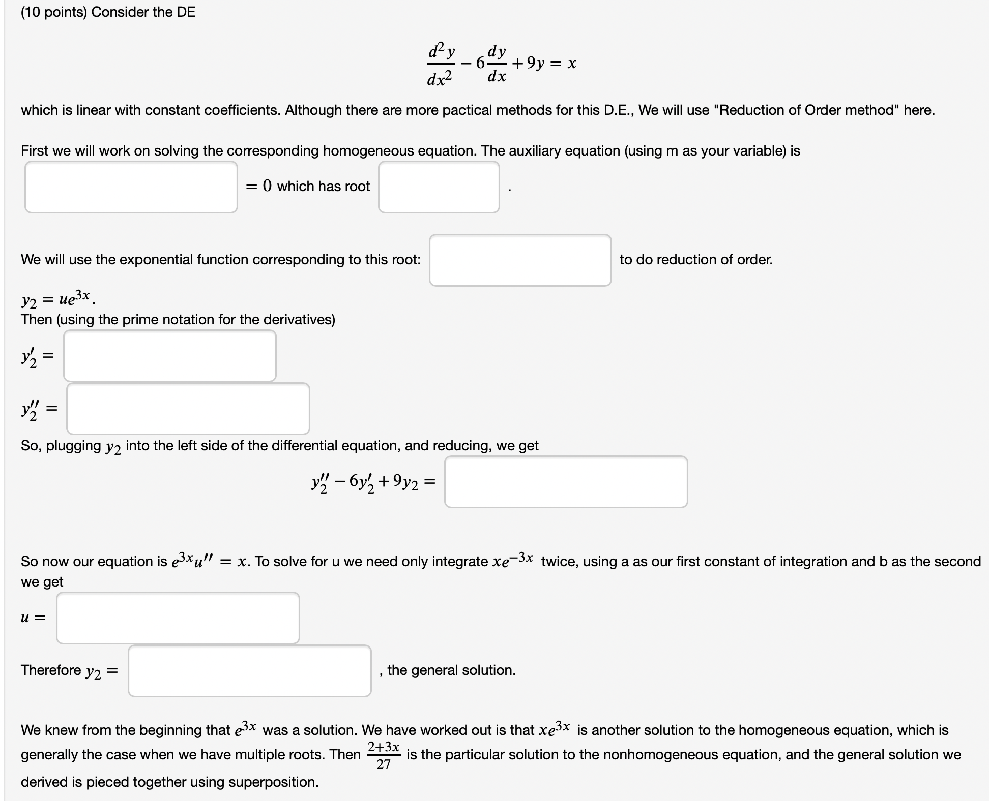 Solved (10 ﻿points) ﻿Consider the DEd2ydx2-6dydx+9y=xwhich | Chegg.com