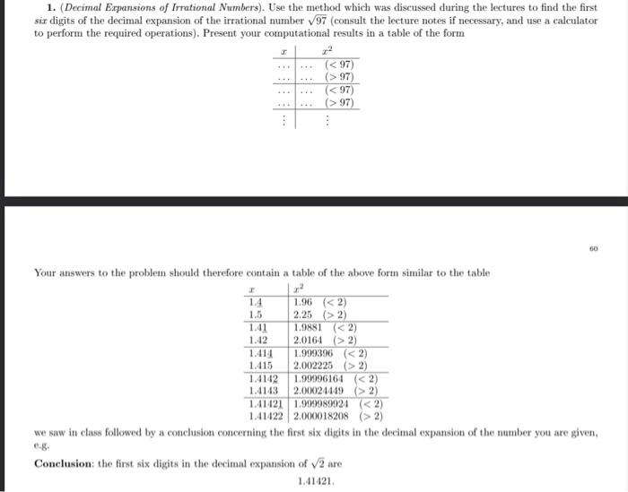 Solved 1. (Decimal Expansions of Irrational Numbers). Use | Chegg.com