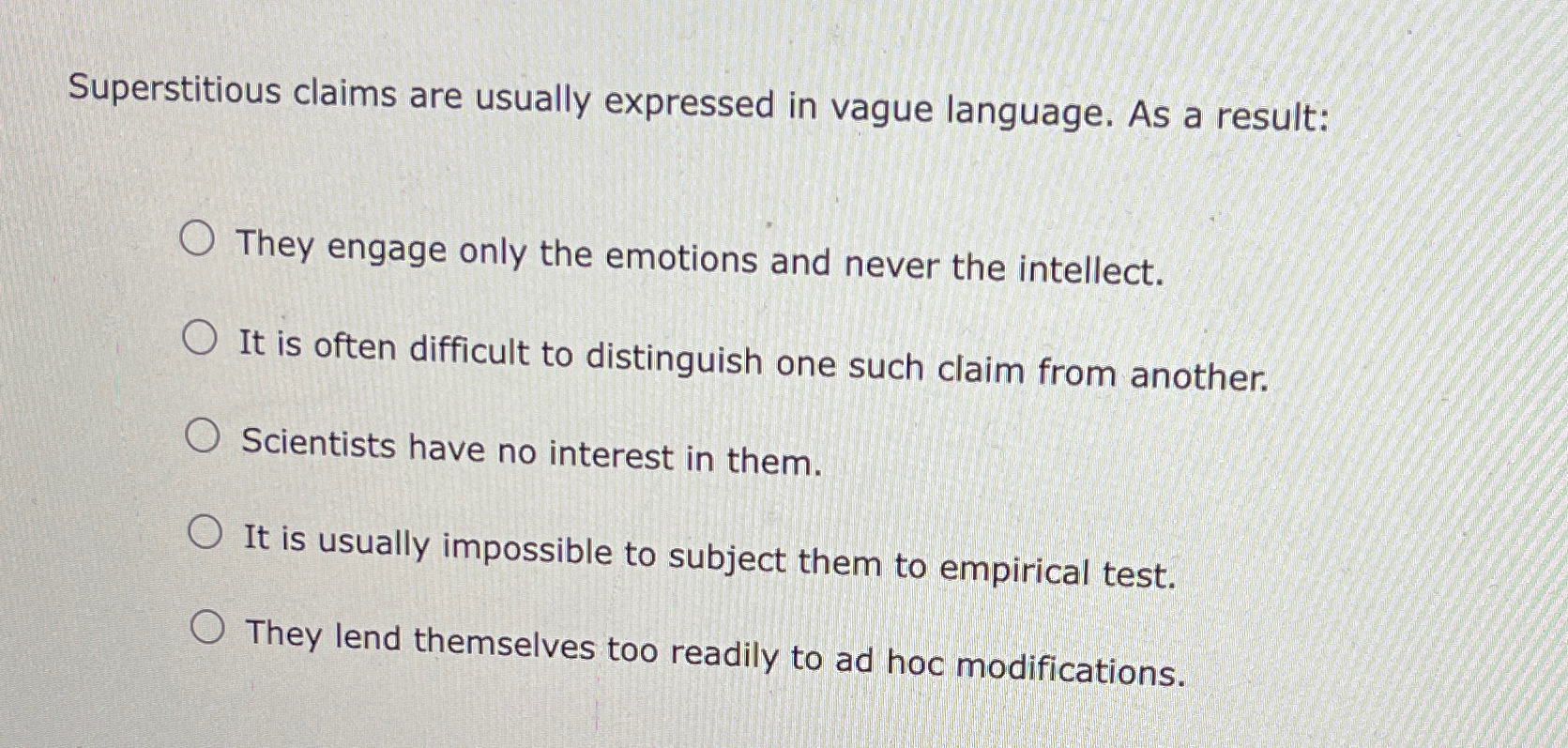Solved Superstitious claims are usually expressed in vague | Chegg.com