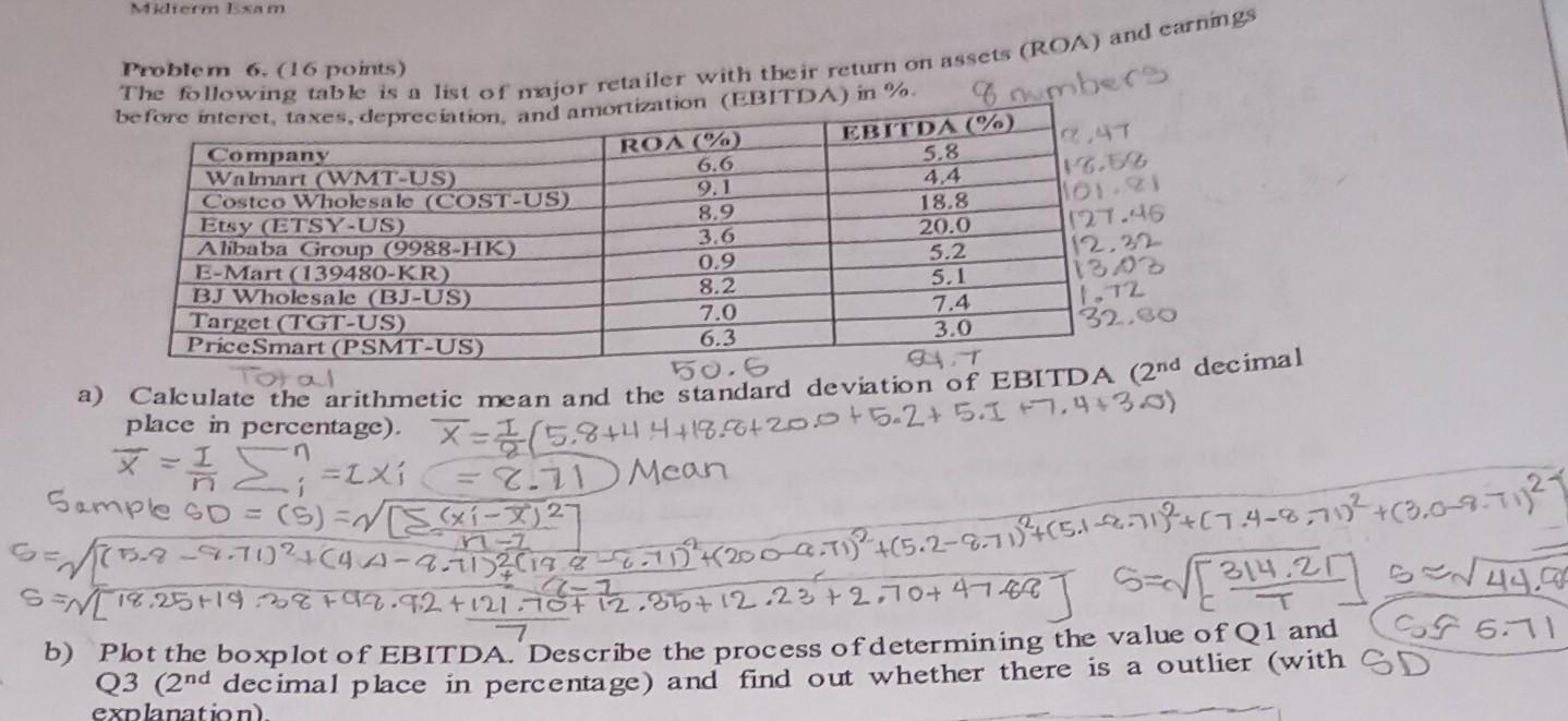 Solved Problem 6. (16 points) The following table is a list | Chegg.com