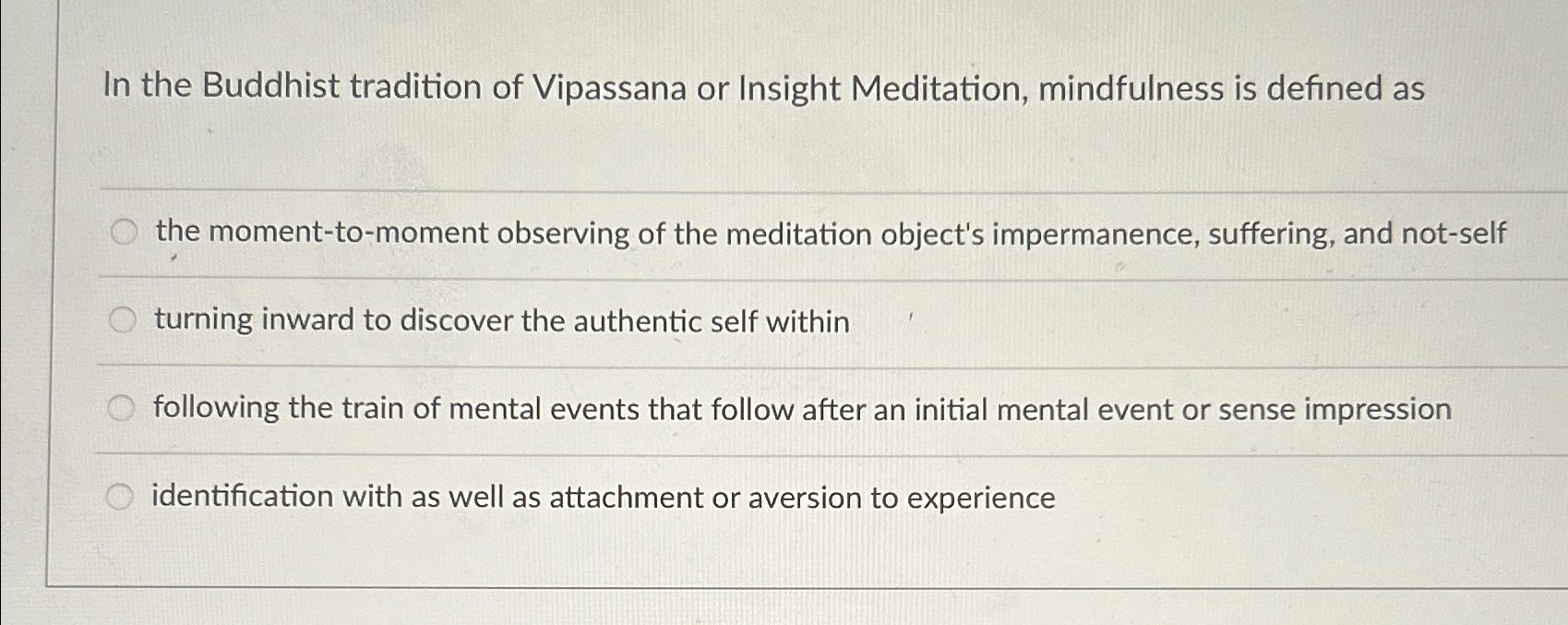 Solved In the Buddhist tradition of Vipassana or Insight | Chegg.com