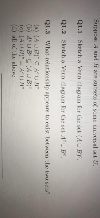 Solved Suppose A and B are subsets of some universal set U. | Chegg.com
