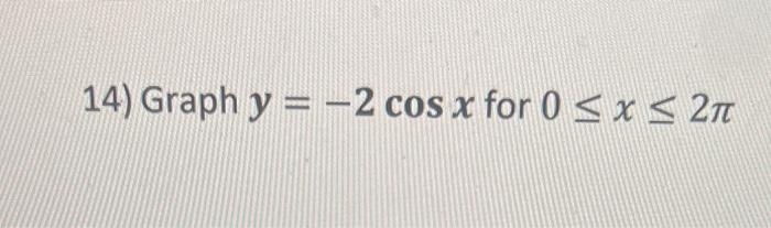 Solved 14) Graph y = –2 cos x for 0 Sxs 211 | Chegg.com