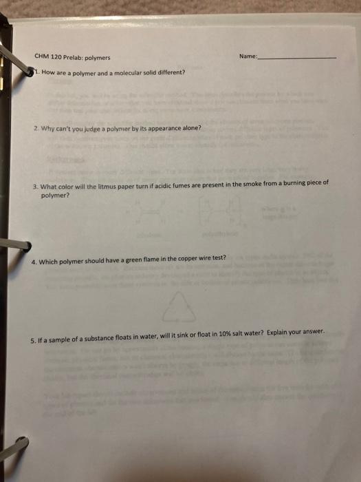 Solved CHM 120 Prelab: polymers Name: 1. How are a polymer | Chegg.com