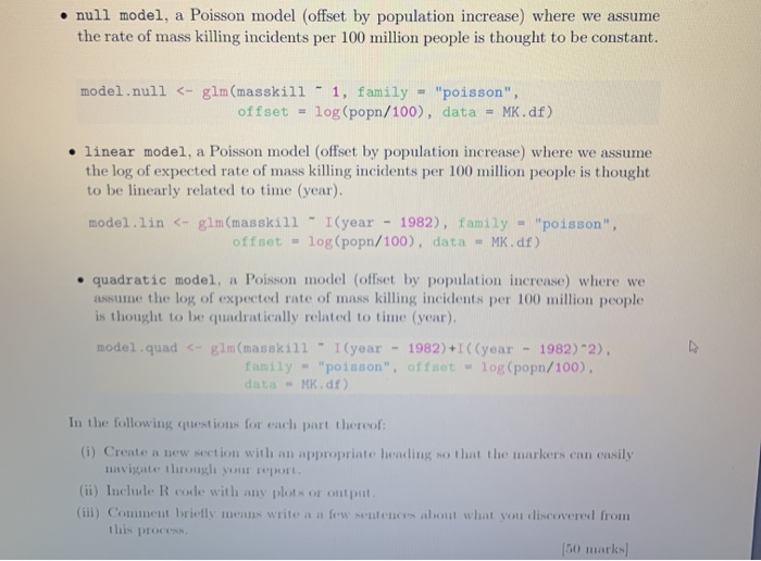 null model, a Poisson model (offset by population | Chegg.com