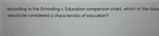 Solved According to the Schooling v. ﻿Education comparison | Chegg.com