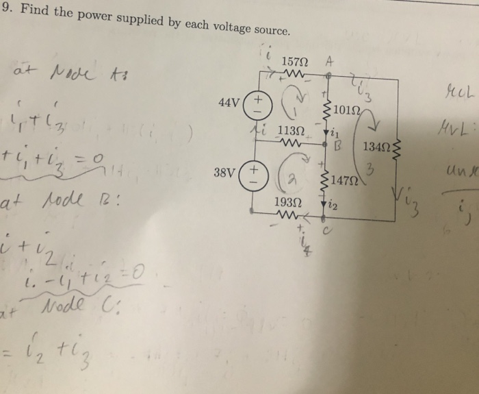 Solved 9. Find the power supplied by each voltage source. А | Chegg.com