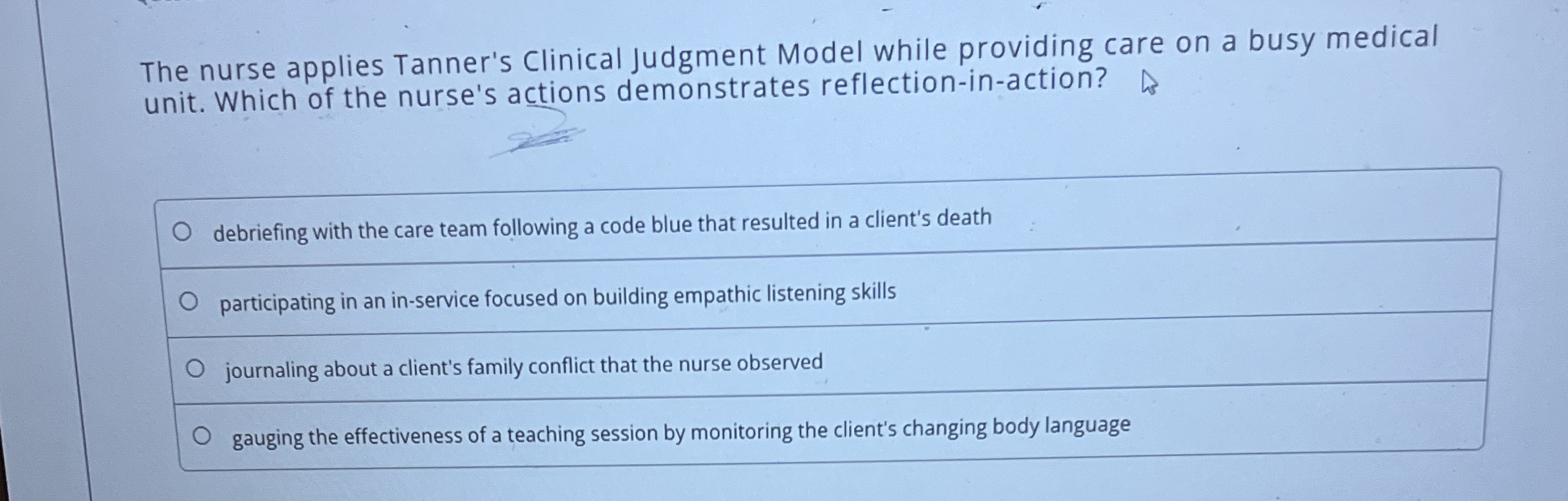 The nurse applies Tanner's Clinical Judgment Model | Chegg.com