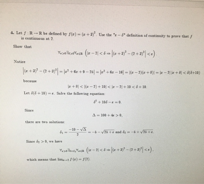 Solved Use epsilon - delta definition to prove f is | Chegg.com