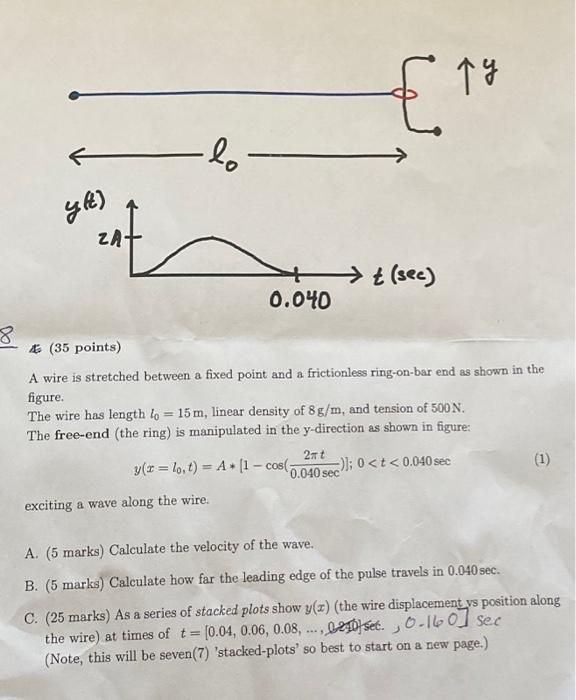 Solved A. (35 points) A wire is stretched between a fixed | Chegg.com