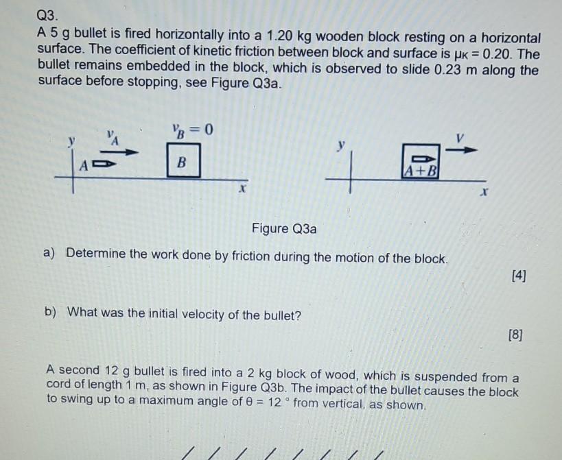 Solved Q3. A 5 g bullet is fired horizontally into a 1.20 kg | Chegg.com