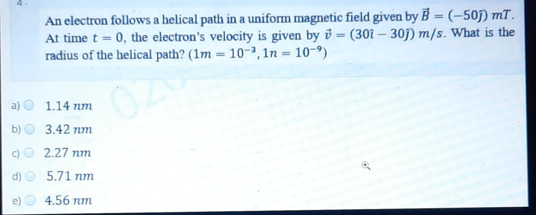 Solved An electron follows a helical path in a uniform | Chegg.com