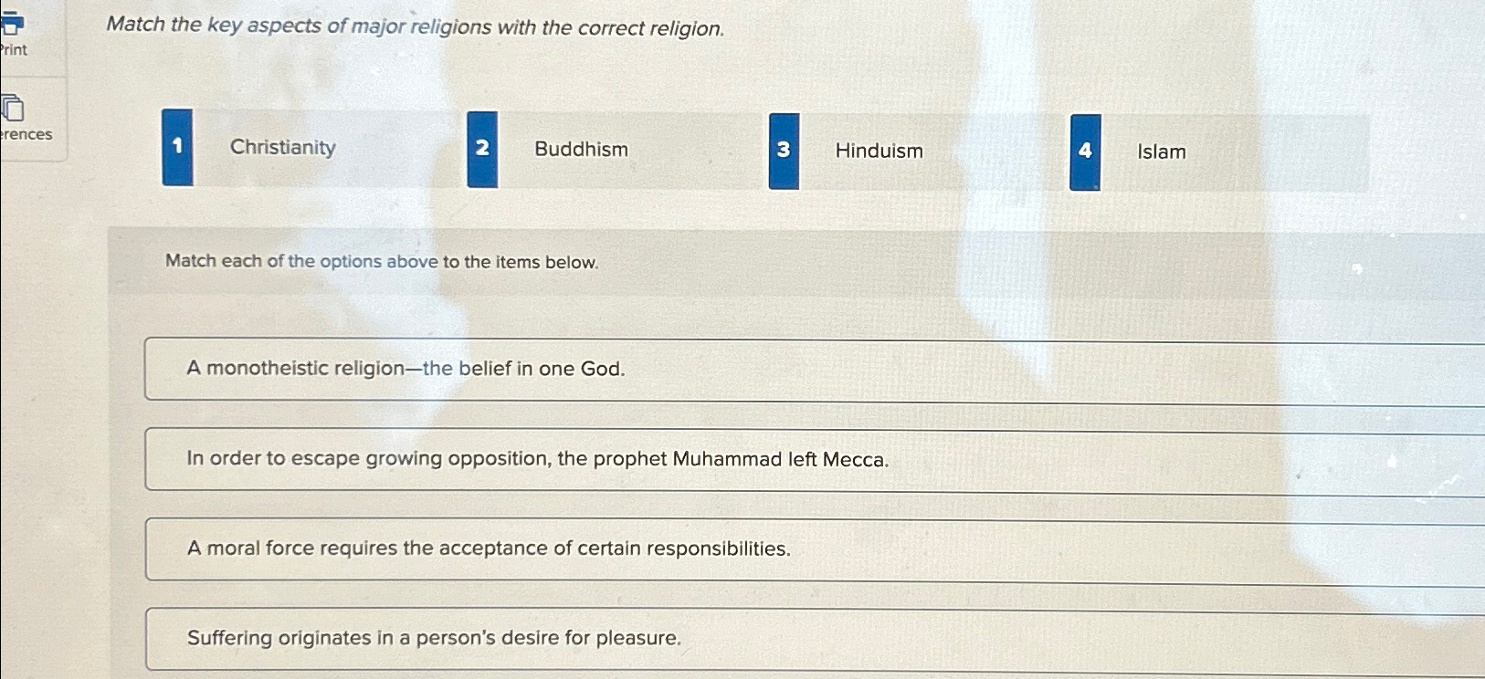 Solved Match the key aspects of major religions with the | Chegg.com