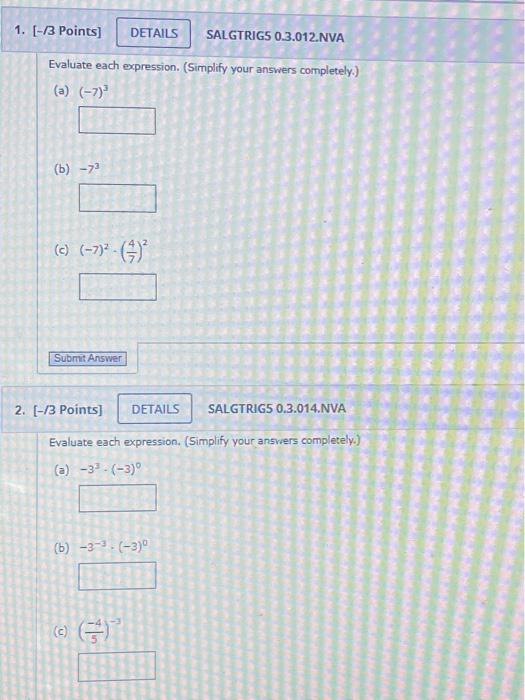 Solved Evaluate each expression. (Simplify your answers | Chegg.com