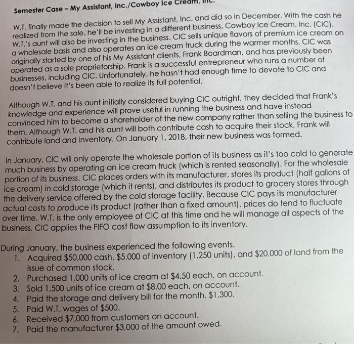 Solved Semester Case - My Assistant, Inc./Cowboy Ice W.T. | Chegg.com