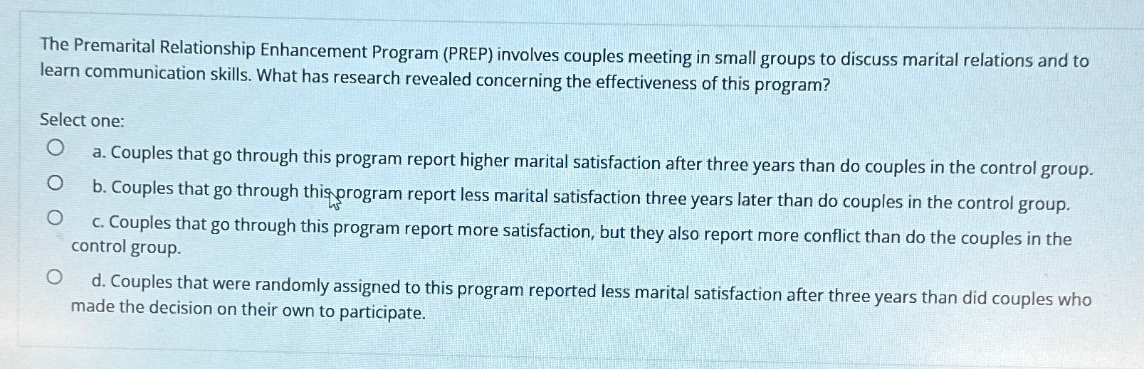 Solved The Premarital Relationship Enhancement Program | Chegg.com