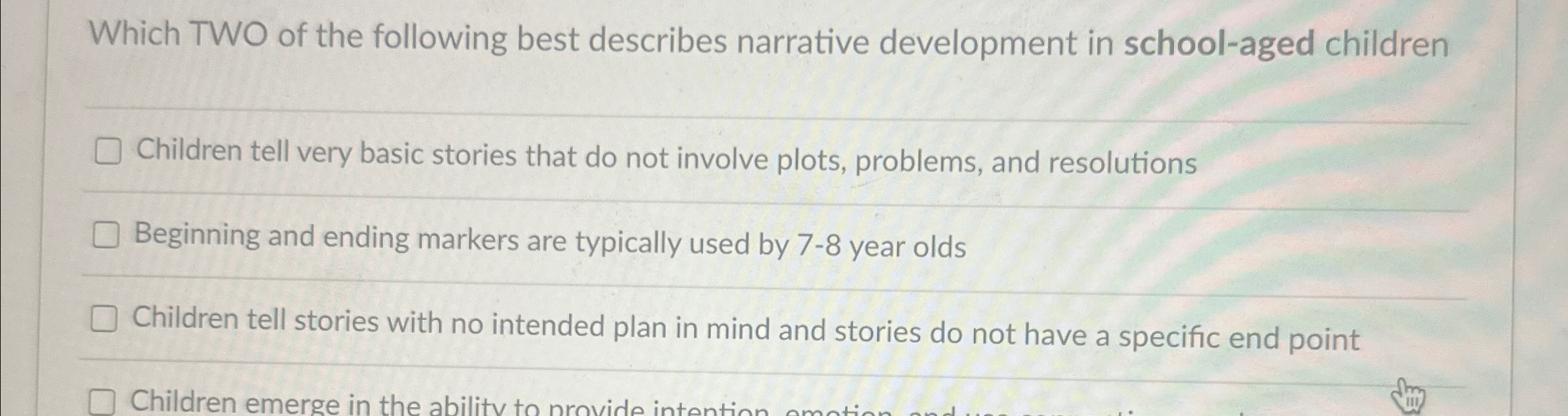 Solved Which TWO of the following best describes narrative | Chegg.com