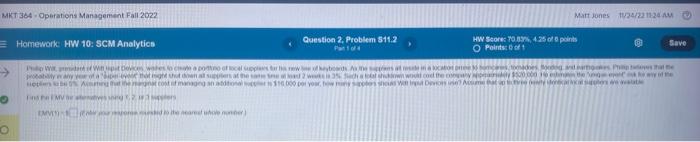 MKT 364 - Dperations Management Fall 2022 Mart jones | Chegg.com