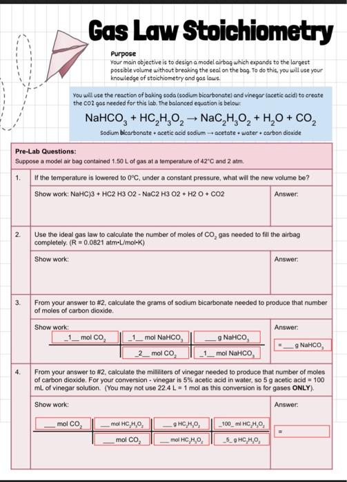 Solved Gas Law Stoichiometry Purpose Your main objective is | Chegg.com