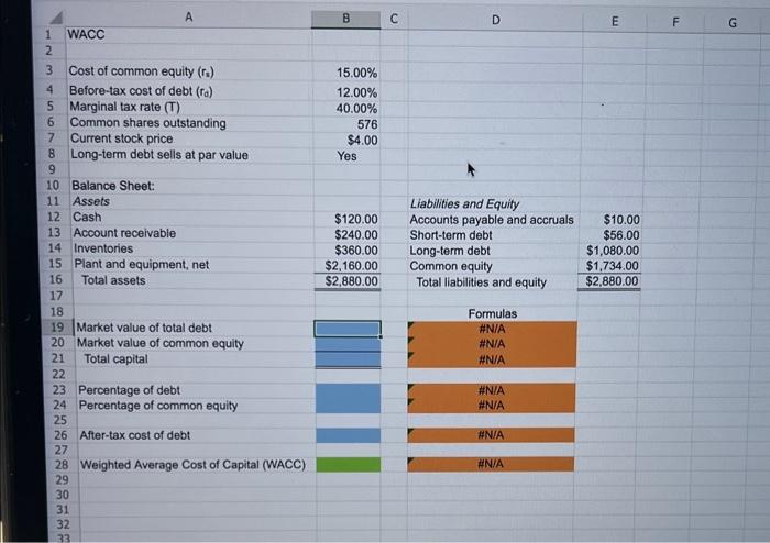 Solved Excel Online Structured Activity: WACC The Paulson | Chegg.com