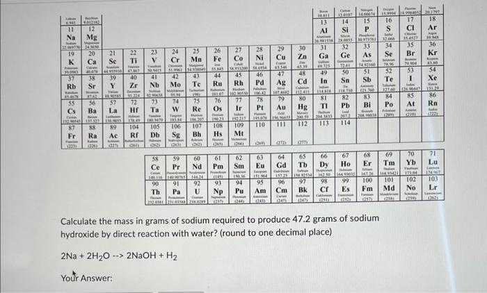 Solved Calculate the mass in grams of sodium required to | Chegg.com