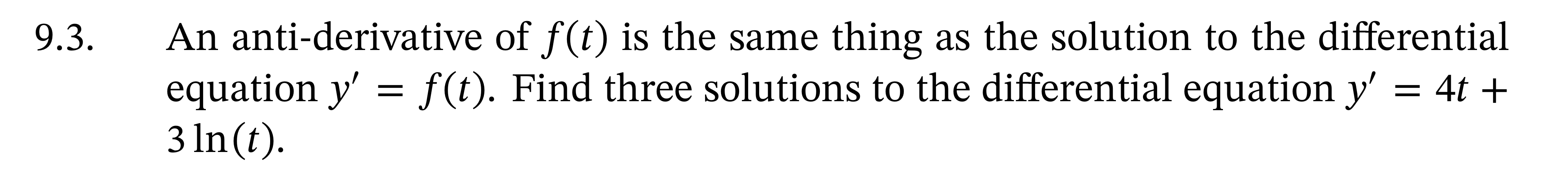 Solved 9.3. ﻿An anti-derivative of f(t) ﻿is the same thing | Chegg.com