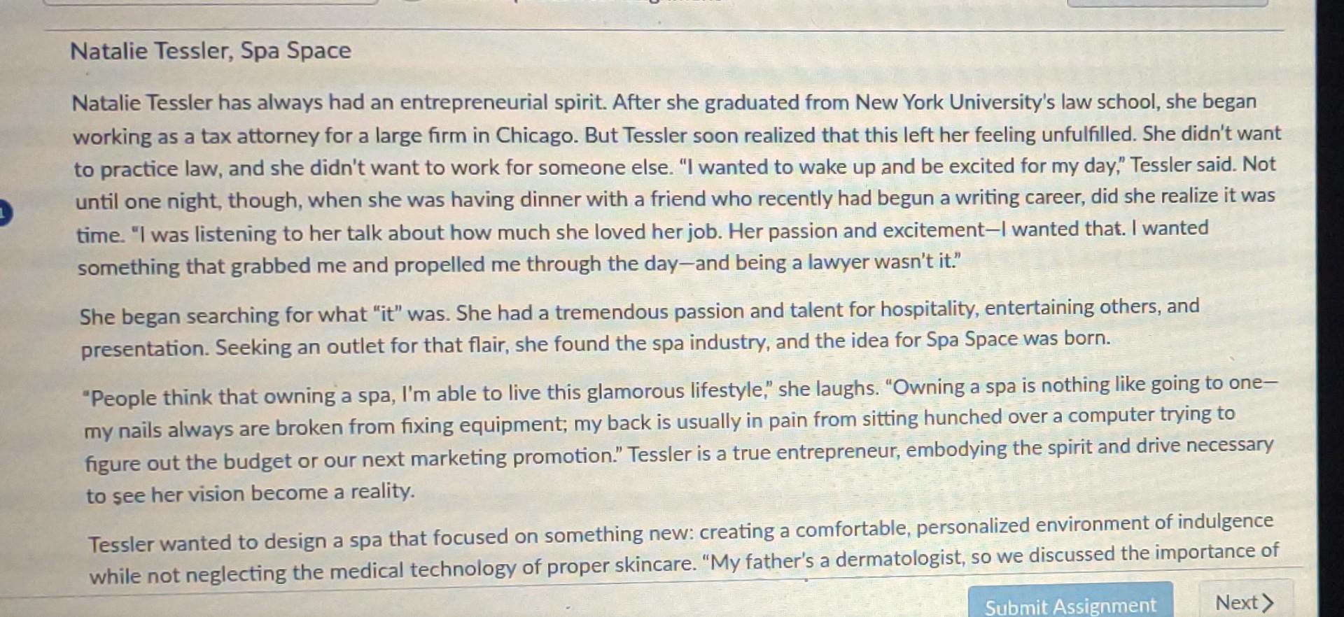 Solved Natalie Tessler has always had an entrepreneurial | Chegg.com