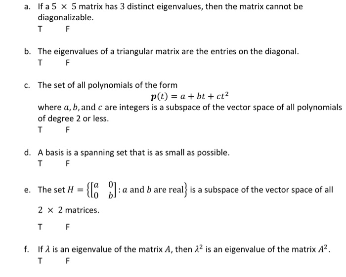 Solved a. If a 5 x 5 matrix has 3 distinct eigenvalues, then | Chegg.com