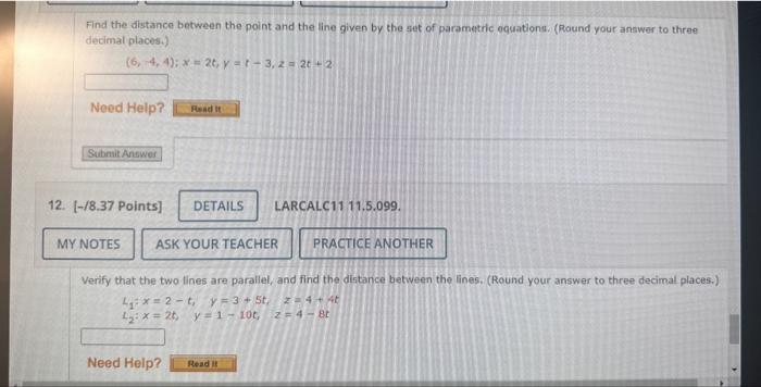 Solved Find the distance between the point and the line | Chegg.com