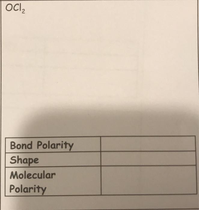 Solved OCI, Bond Polarity Shape Molecular Polarity | Chegg.com