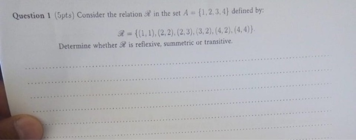 Solved Question 1 (5pts) Consider the relation in the set A | Chegg.com
