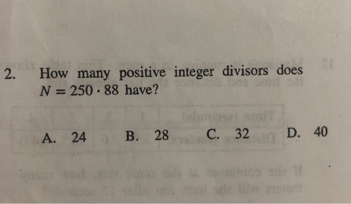 Solved 2. How many positive integer divisors does N = 250.88 | Chegg.com