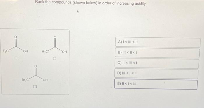 Solved Rank the compounds (shown below) in order of | Chegg.com Solved Rank the compounds (shown below) in order of | Chegg.com
