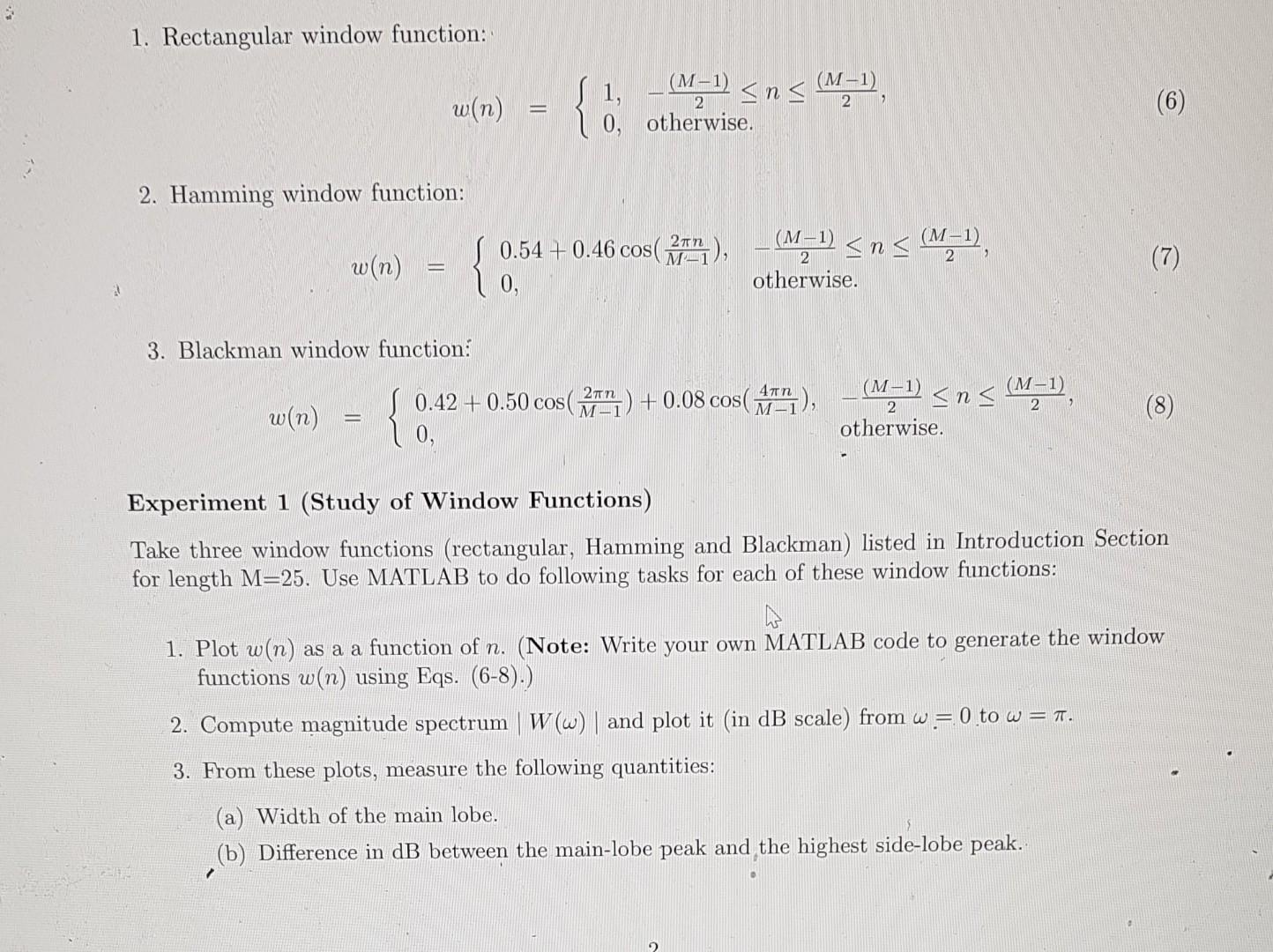 1. Rectangular window function: | Chegg.com