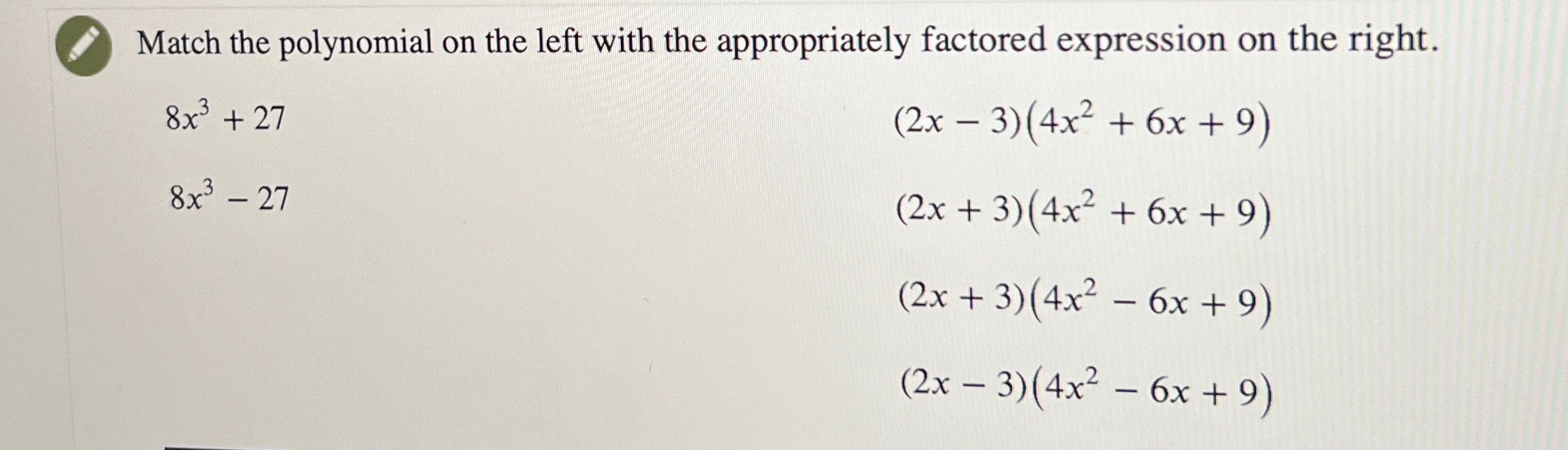Solved Match the polynomial on the left with the | Chegg.com