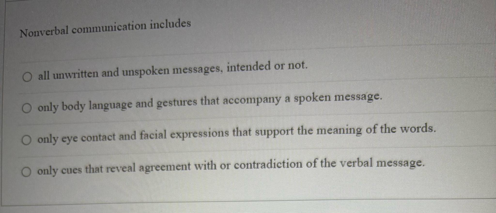 Solved Nonverbal communication includesall unwritten and | Chegg.com