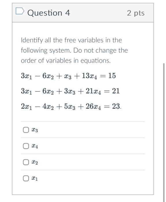 Solved Identify all the free variables in the following | Chegg.com