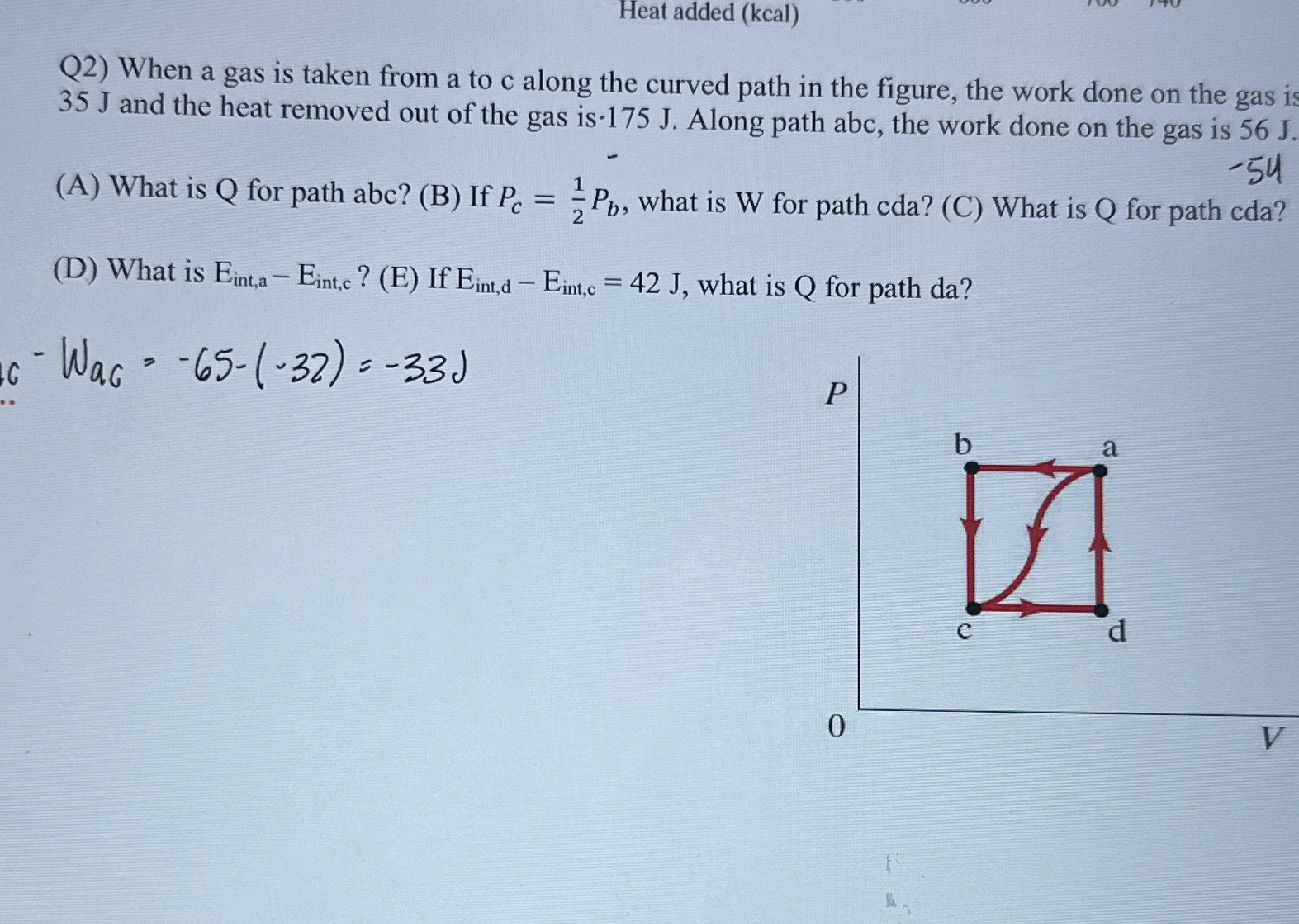 Solved Heat added (kcal)Q2) ﻿When a gas is taken from a to c | Chegg.com