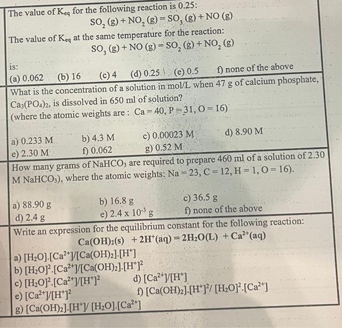 Solved The value of Keq for the following reaction is 0.25 | Chegg.com
