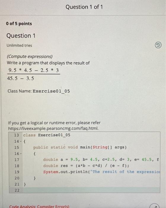 Solved 45.5−3.59.5∗4.5−2.5∗3 Class Name: Exercise01_05 If | Chegg.com
