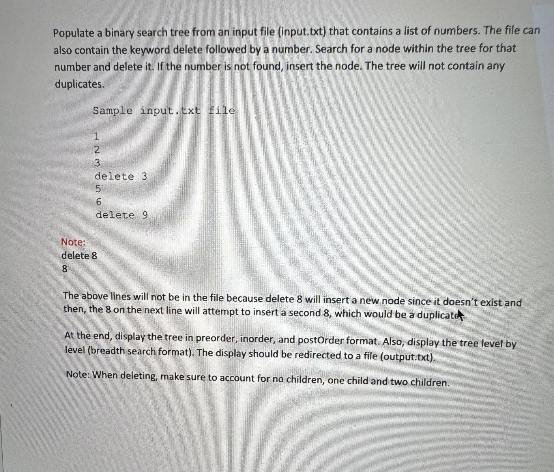 Solved Populate A Binary Search Tree From An Input File 7379
