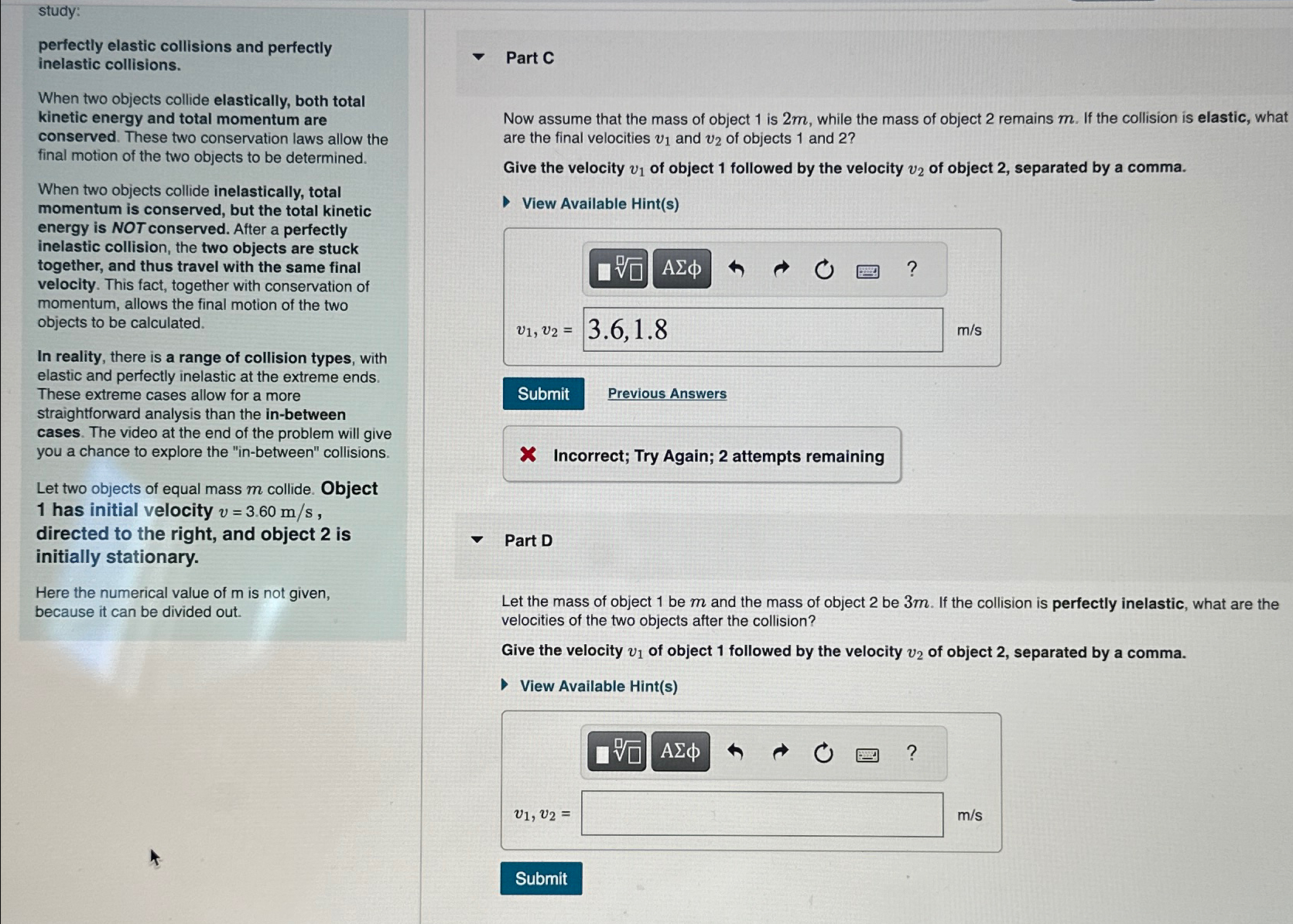 Solved study:perfectly elastic collisions and perfectly | Chegg.com