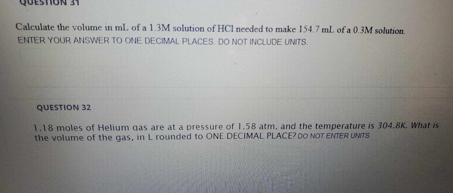 Solved Calculate the volume in mL of a 1.3M solution of HCl | Chegg.com