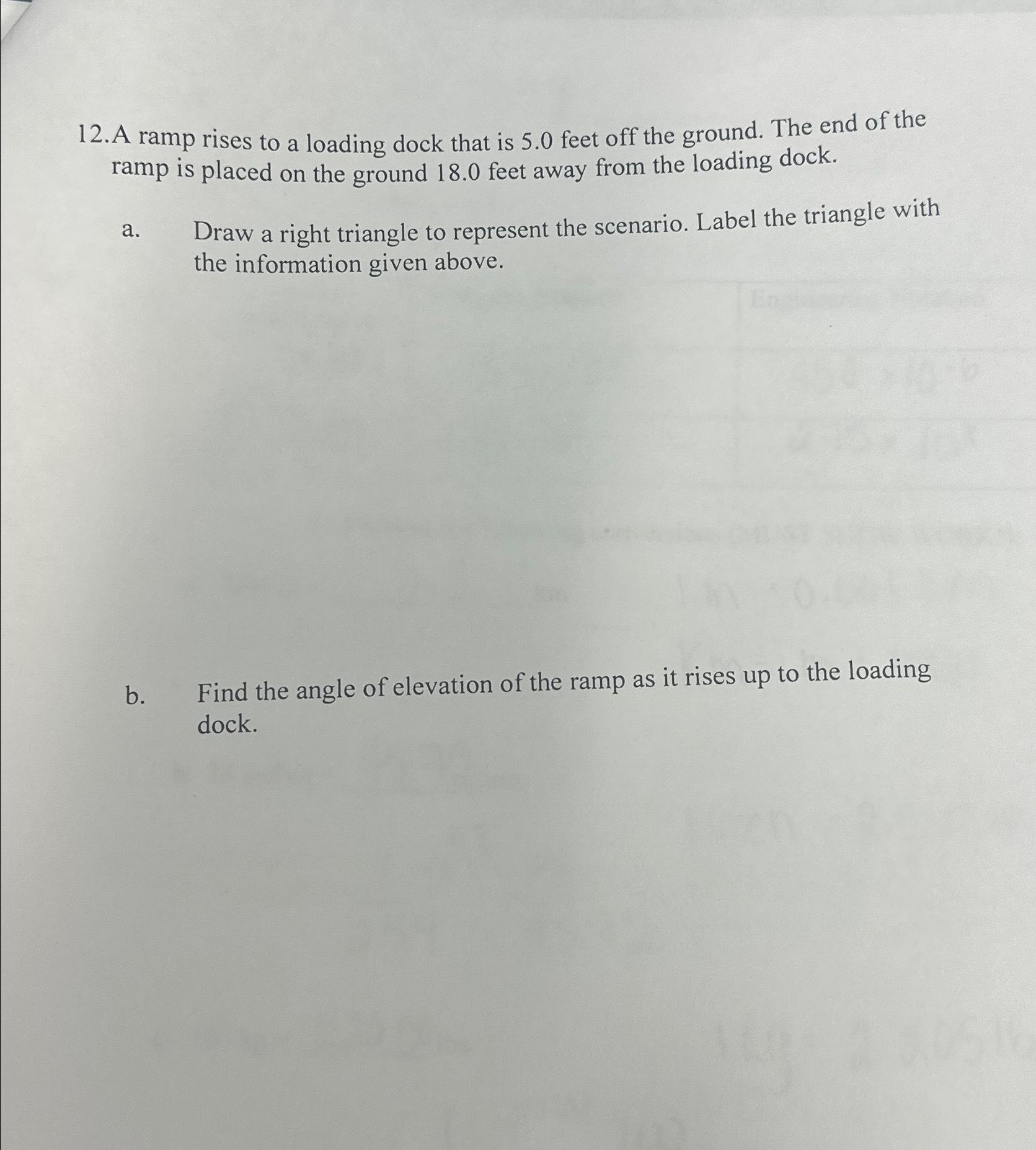 Solved A ramp rises to a loading dock that is 5.0 ﻿feet off | Chegg.com