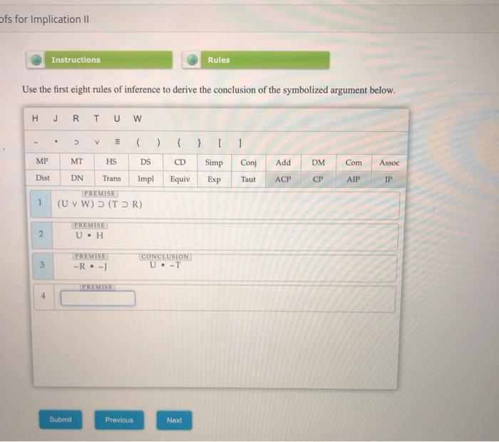 Solved Ofs for Implication 11 Instructions Rules Use the | Chegg.com