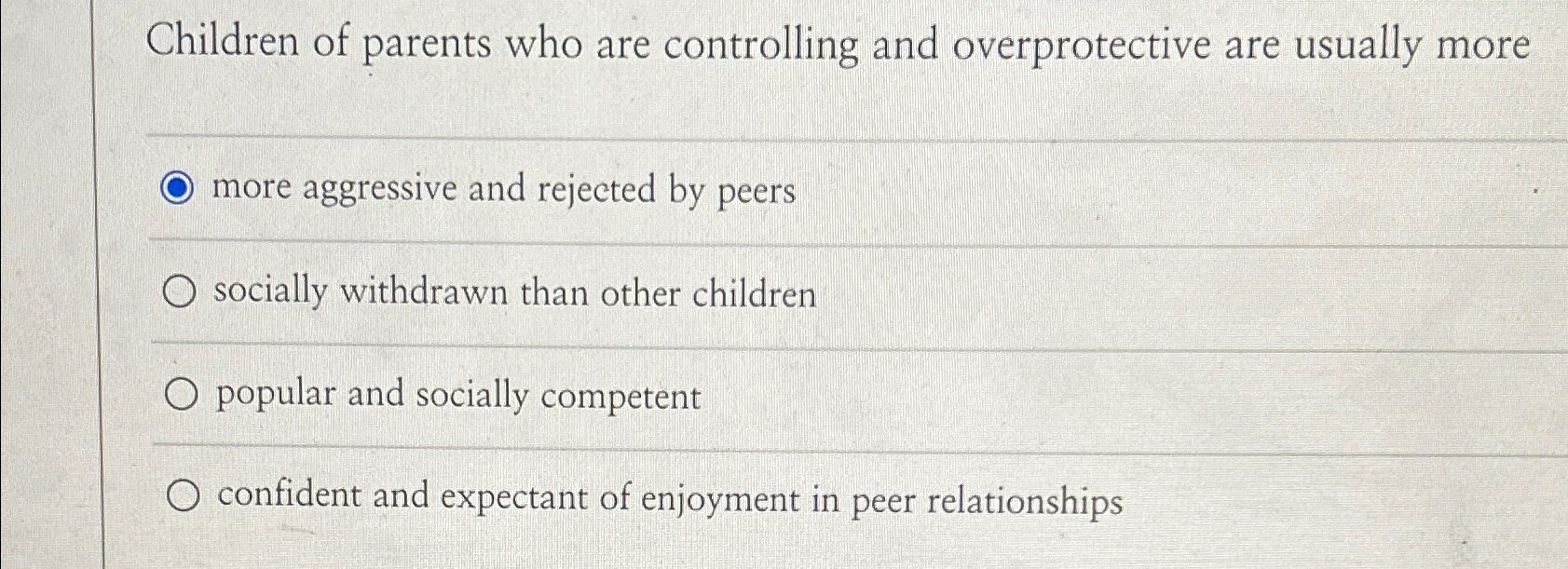 Solved Children of parents who are controlling and | Chegg.com